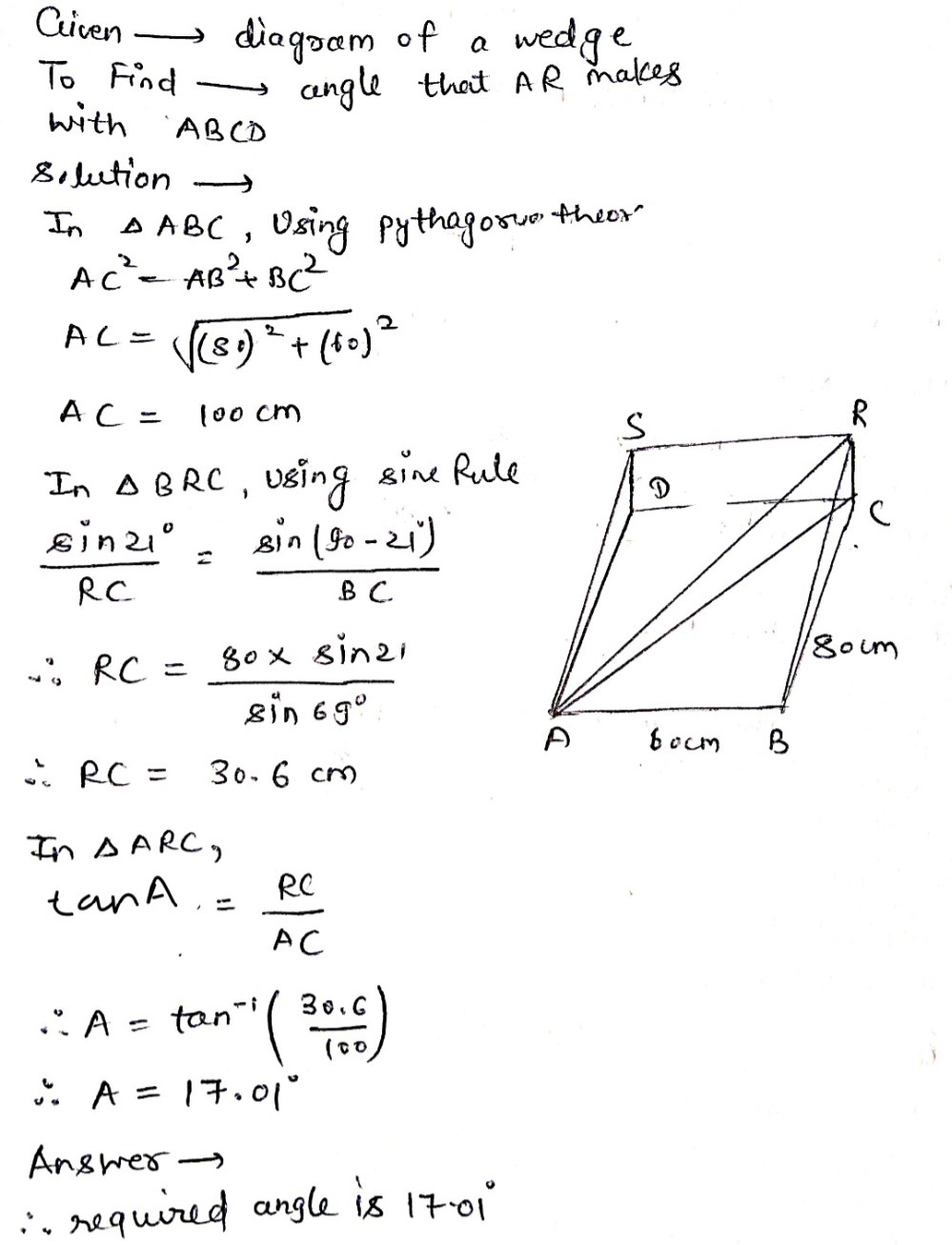 Solved: 1 The diagram shows a wedge. The base of the wedge is a ...