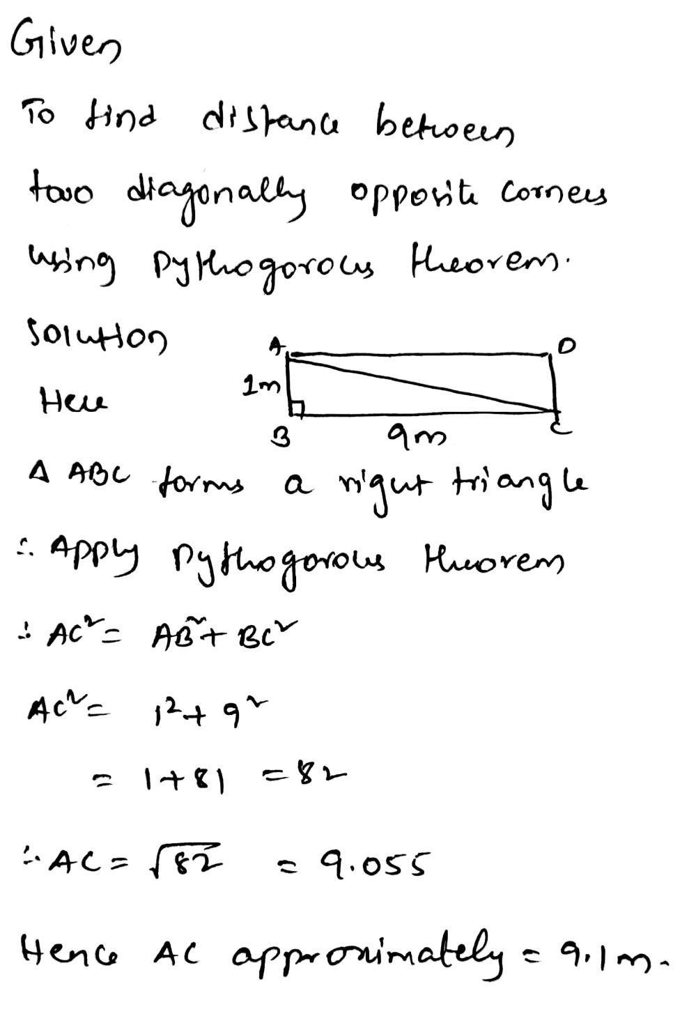 Solved: Use Pythagoras' theorem to work out the distance between ...
