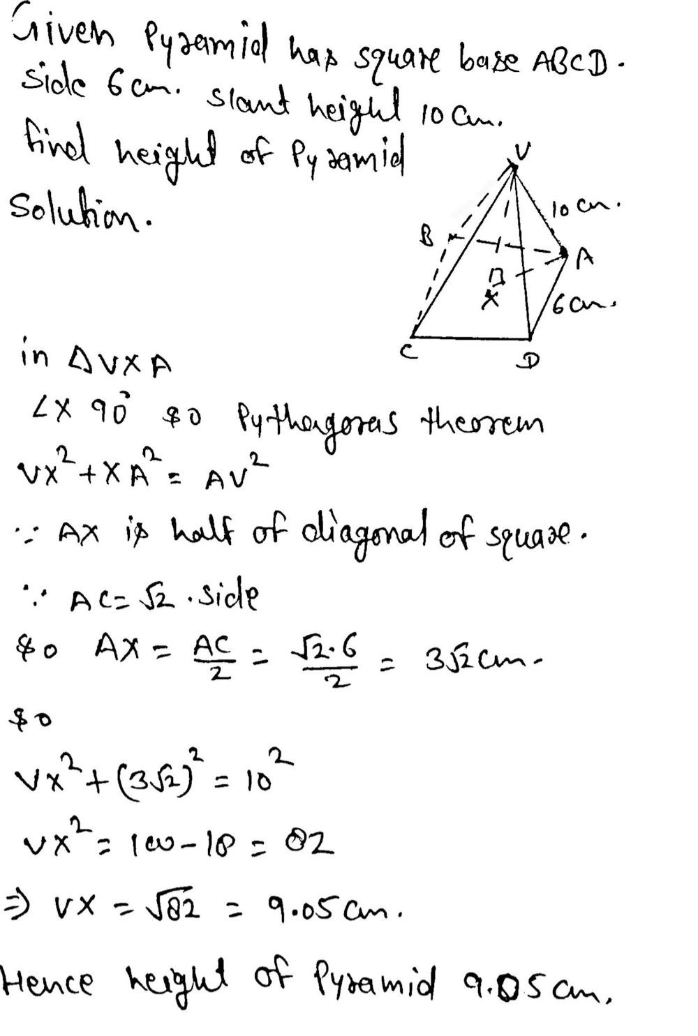 Solved: [AQA FM Mock Set 4 Paper 2] A pyramid has a square base ABCD of sides 6cm. Vertex V, is ...