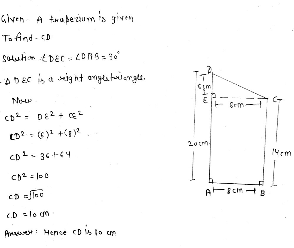 Solved: Here is a trapezium ABCD. iagram NOT ccurately drawn Angle DAB= angle ABC=90° AD=20cm A ...