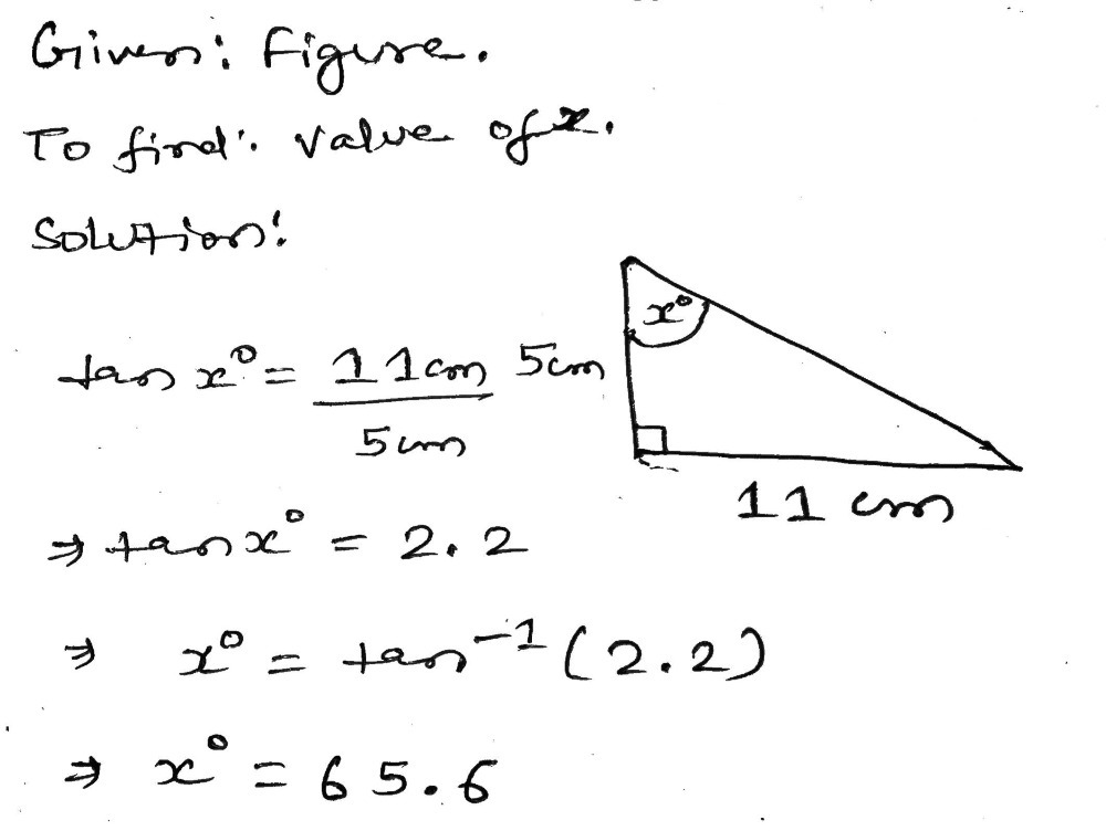 Solved: The diagram shows a right-angled triangle. Find the size of angle x. Give your answer ...