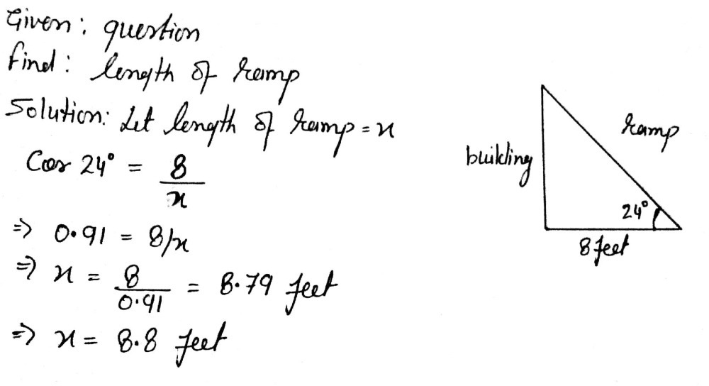 Solved: 1. A ramp creates an angle of inclination of 24 ° with the ...