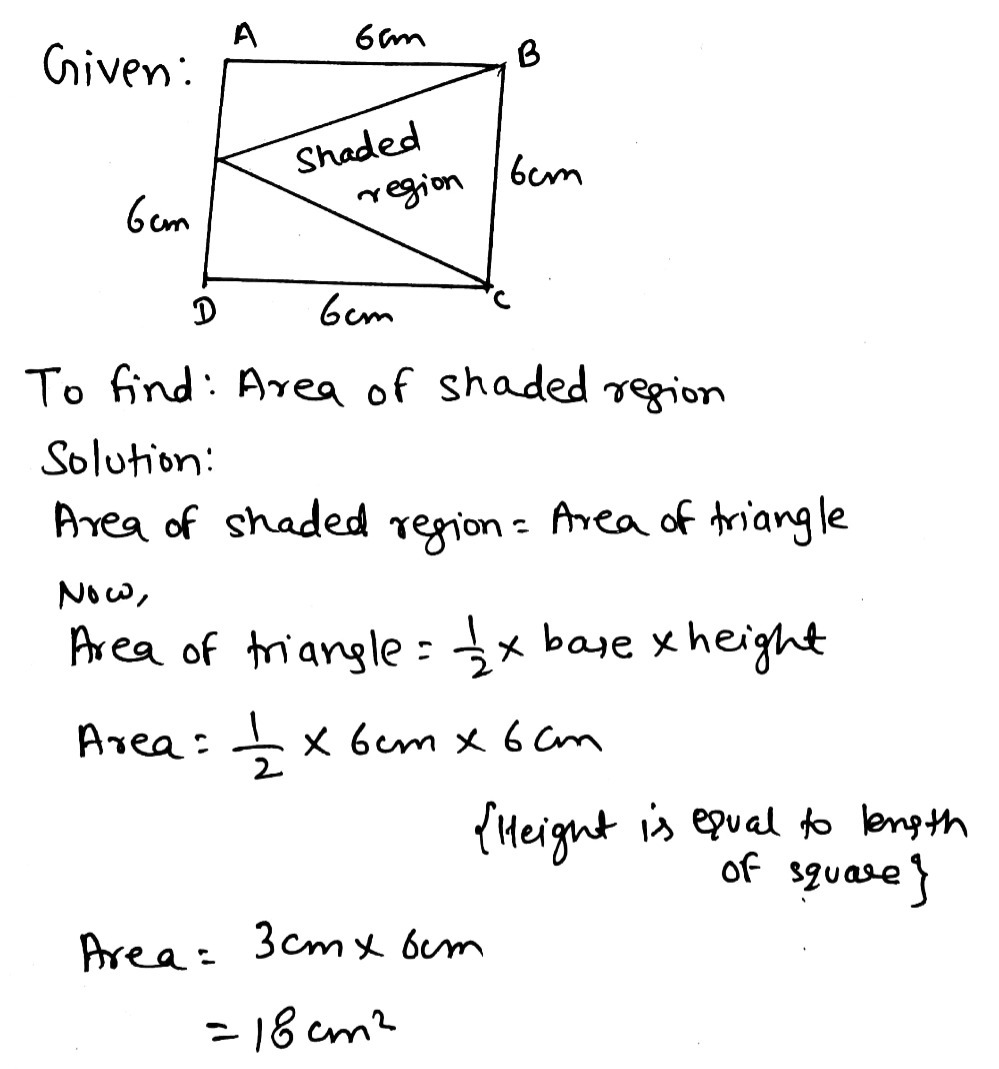 Solved: A triangle is drawn inside a square of side 6 cm. Find the area ...