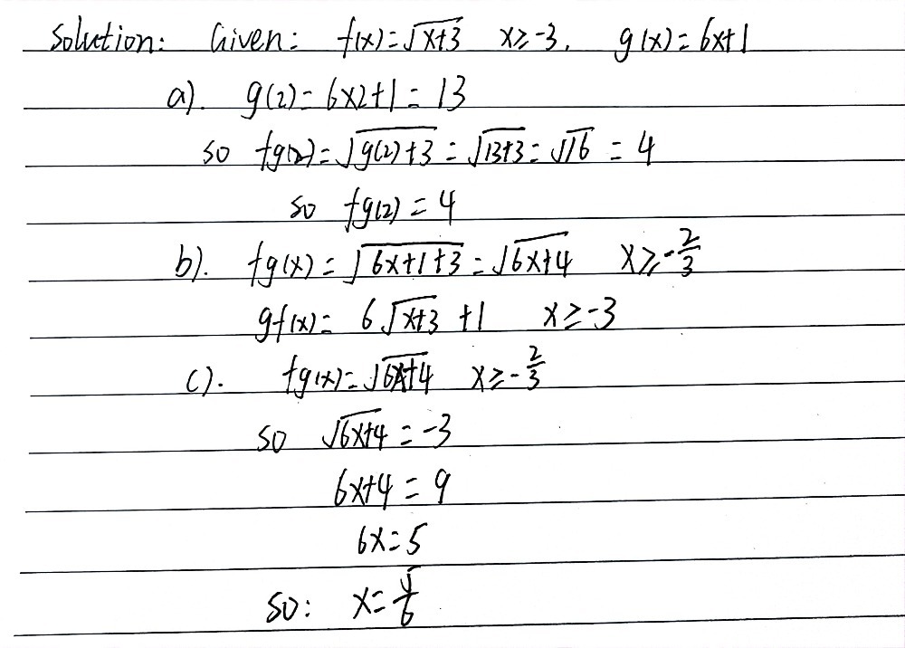 Solved: The functions f and g are defined by fx= square root of x+3 x ≥ ...