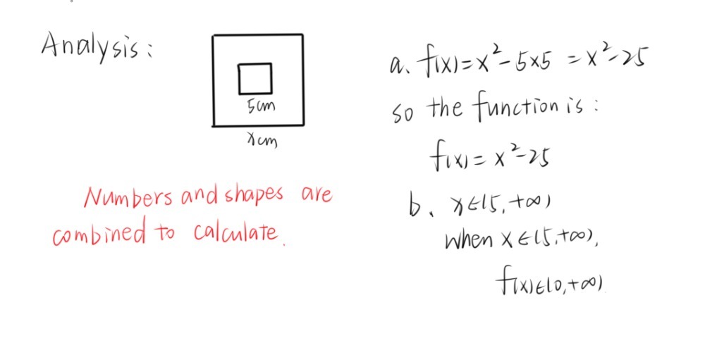 Solved: A square of side length x cm has a square of side length 5 cm cut out of it. a Express ...