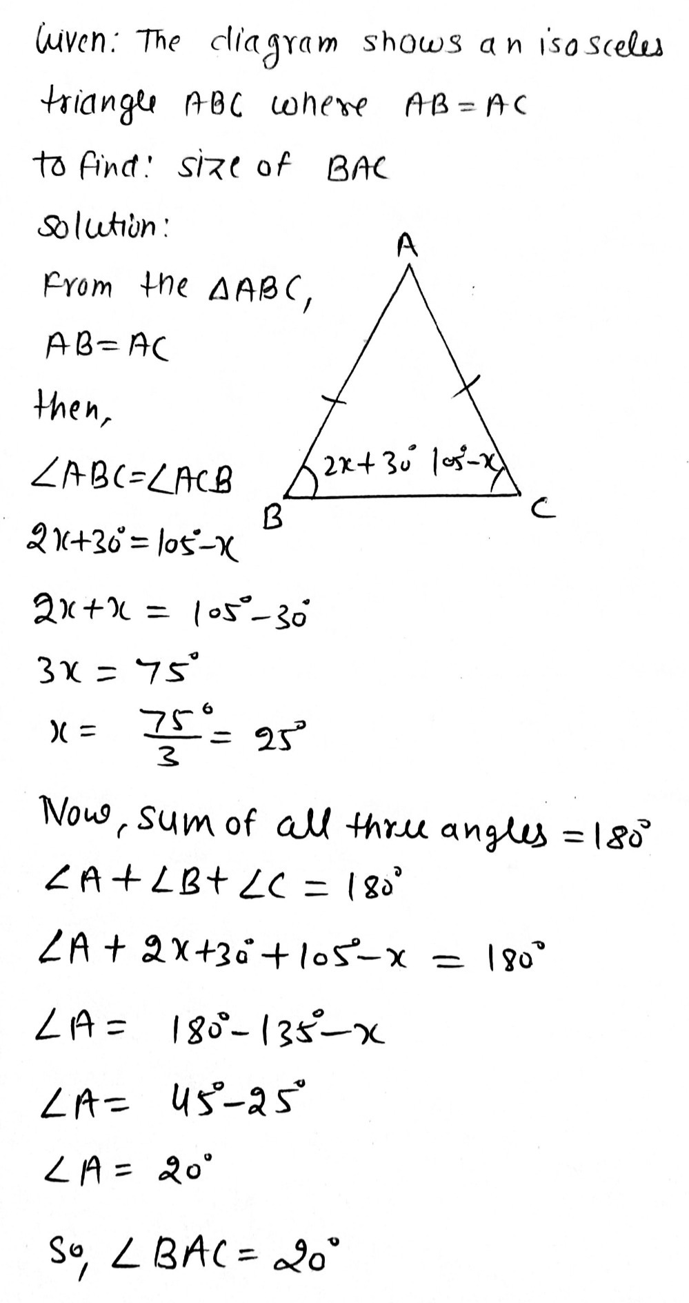 Solved: The diagram shows an isosceles triangle ABC where AB=AC. All angles are measured in ...