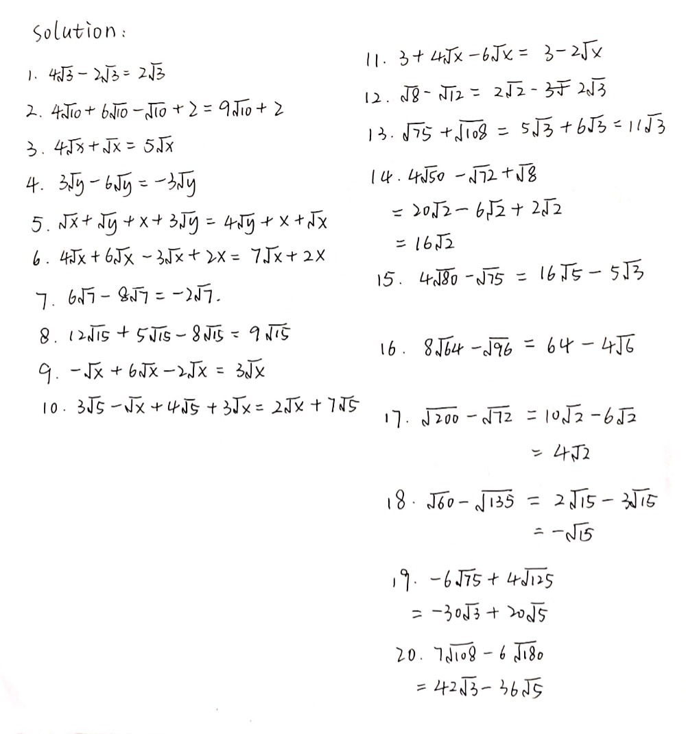 Solved: Add or subtract the following radicals. Write answers in ...