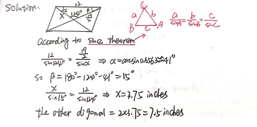 Solved: Problem 3: A side and a diagonal of a parallelogram are 12 ...
