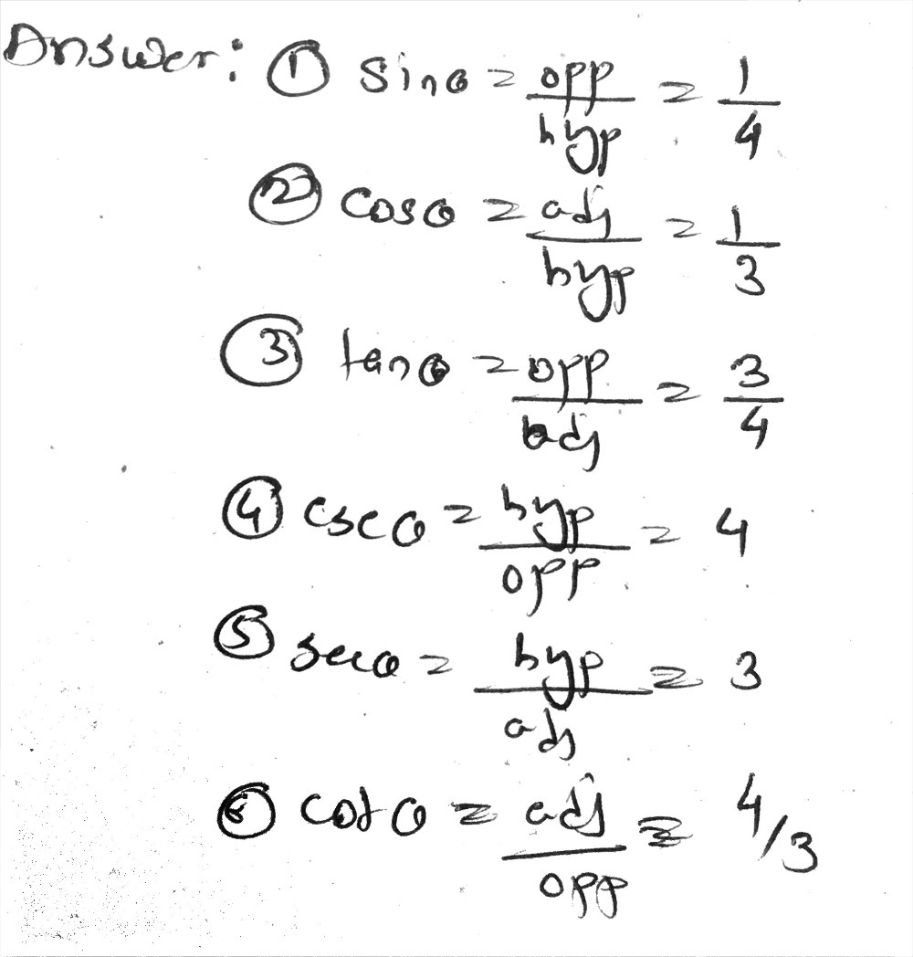 Solved: frac sin θ = opp/hyp cos θ =frac ad_1byp tan θ =underline opp ...