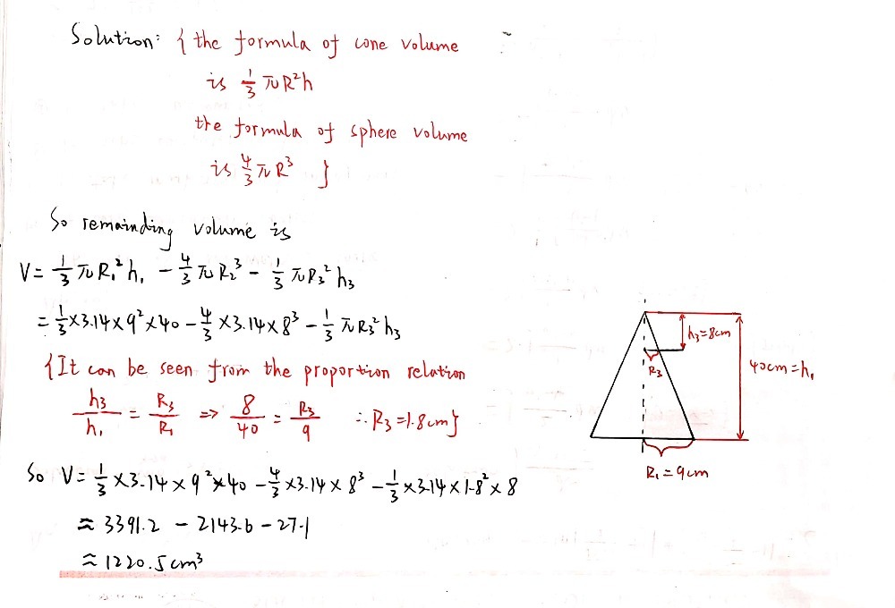 Solved: The diagram below shows the cross-section of a solid cone of ...