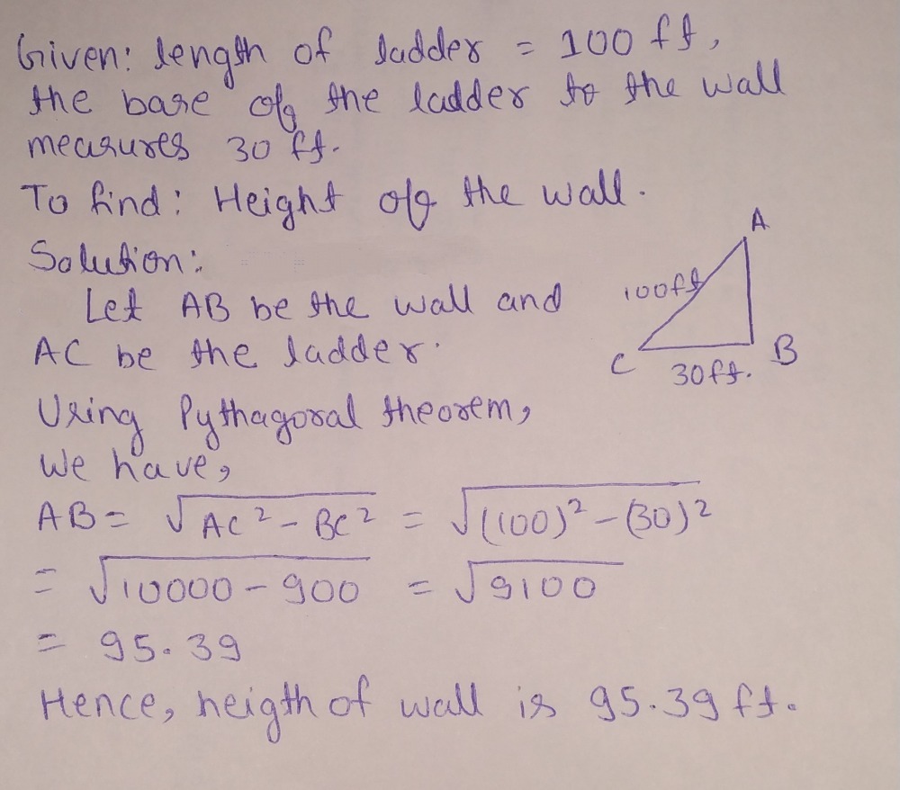 Solved: A 100ft tall ladder is leaning against the wall. if 5/5 the ...