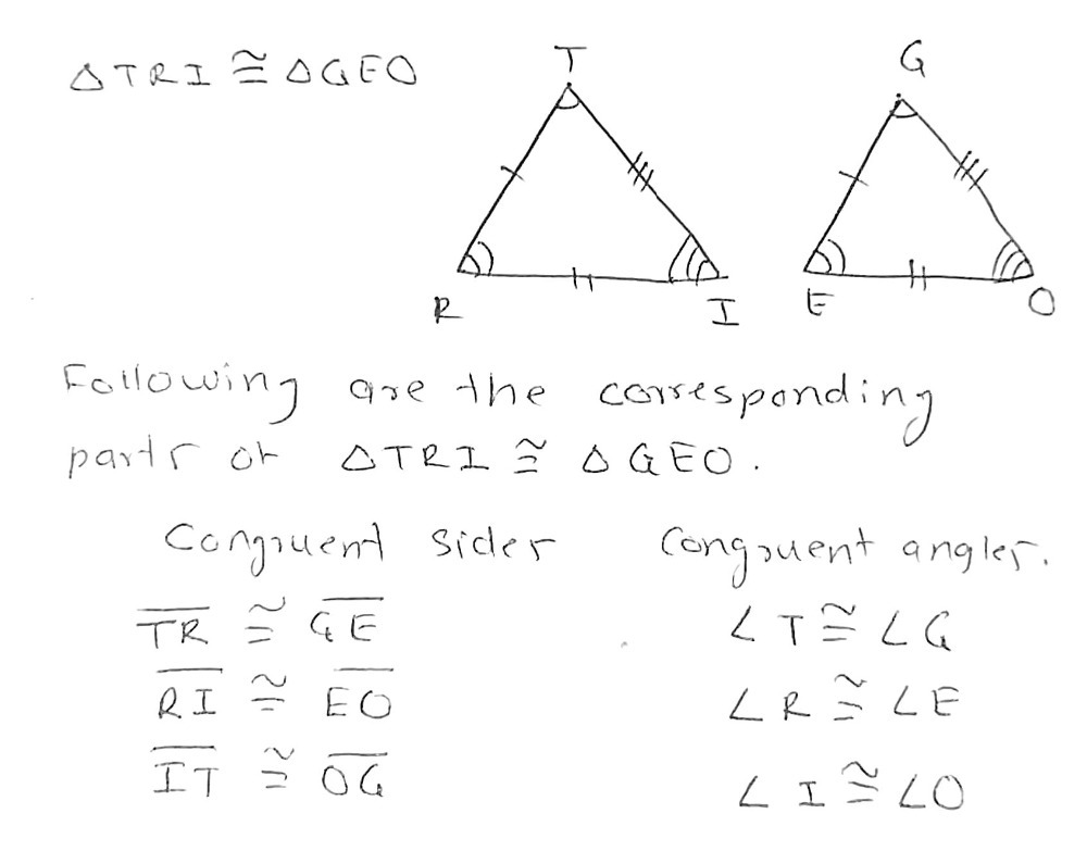 Solved: Illustrate ERI≌ GEO , show the congruent parts by putting ...
