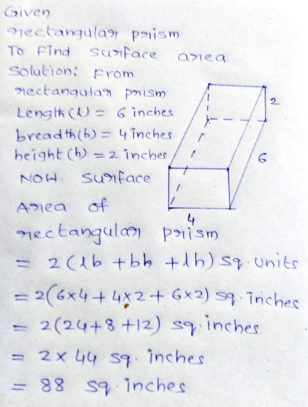 Solved: The diagram below shows a rectangular prism and its dimensions ...
