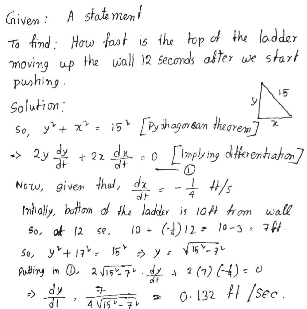 Solved: A 15 feet ladder is resting against the wall. The bottom is ...
