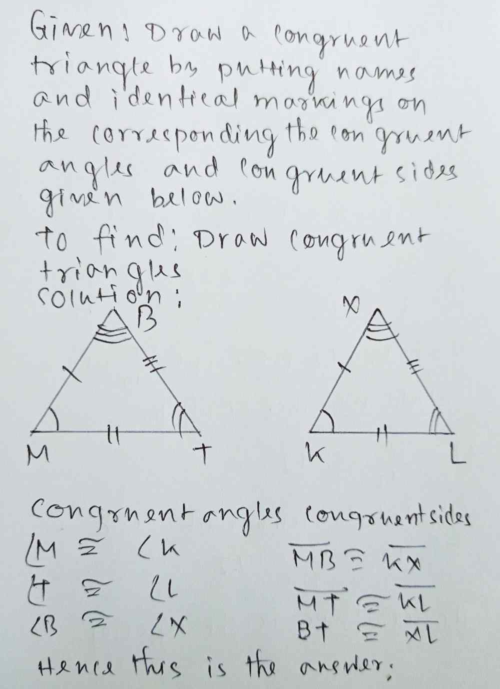 Solved: Learning Task 3. Draw a congruent triangle by putting names and ...