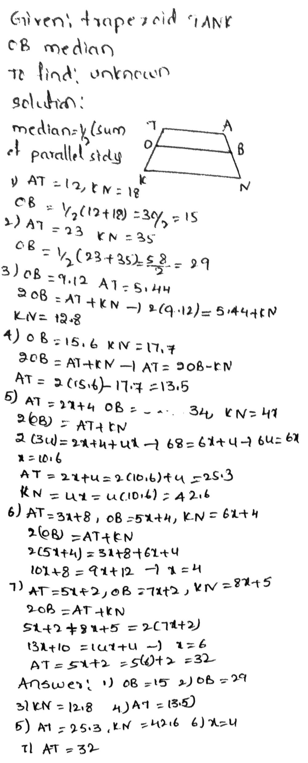 Solved: Direction : Find the unknown for each number. Using trapezoid ...