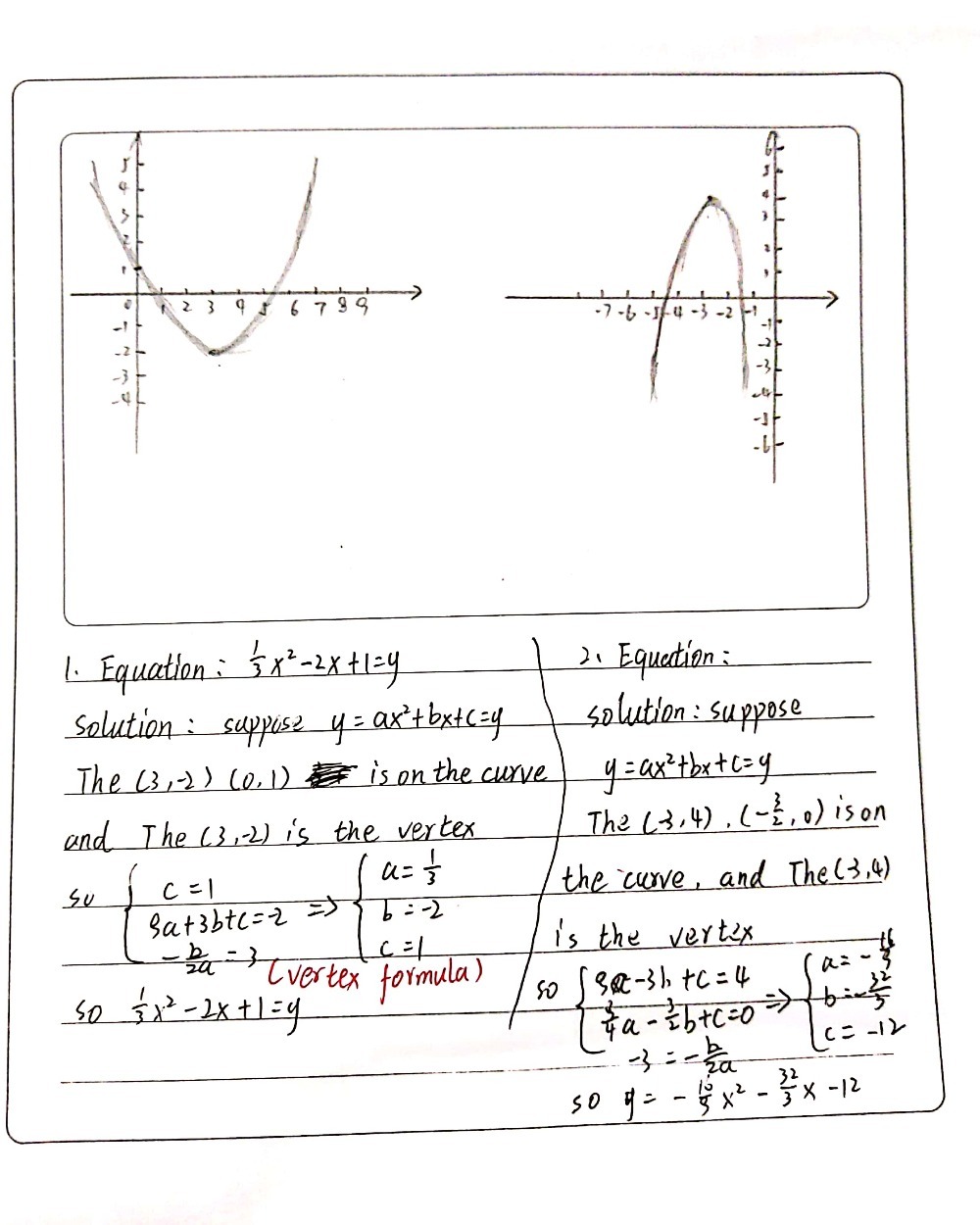 Solved: Activity 2: My Graph! Determine the equation of the quadratic ...