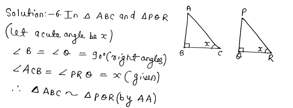 Solved: Two right triangles have an acute angle with the same measure ...