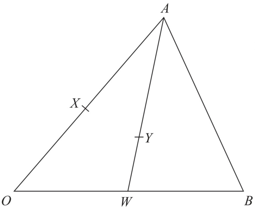 Solved: (OAB) is a triangle. (X) is the midpoint of (OA) and (W) is the ...
