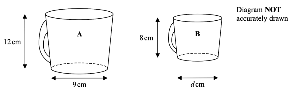 Solved: Here are two mathematically similar cups, (A) and (B). (A) has ...