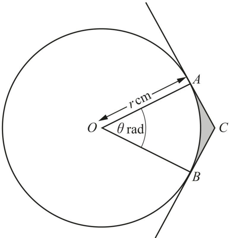 Solved: The diagram shows a circle, centre (O), radius (r) cm. Points (A), (B) and (C) are such ...