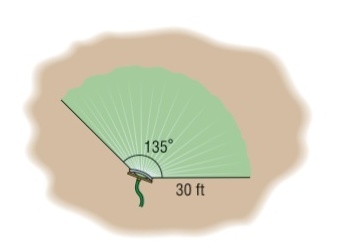 Solved: A water sprinkler sprays water over a distance of (30) feet ...