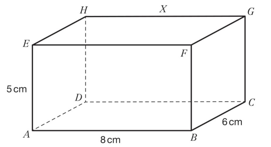 Solved: The diagram below shows a cuboid with dimensions (8) cm, (6) cm ...