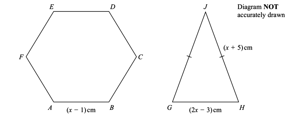 Solved: The diagram shows a regular hexagon, (ABCDEF), and an isosceles triangle, (GHJ). The ...