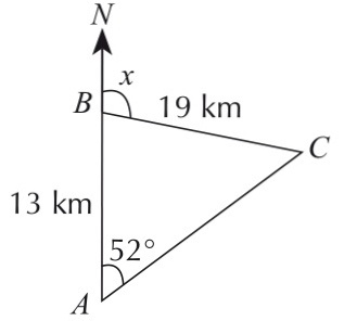Solved: Point B is 13 km north of point A. Point C lies 19 km from ...