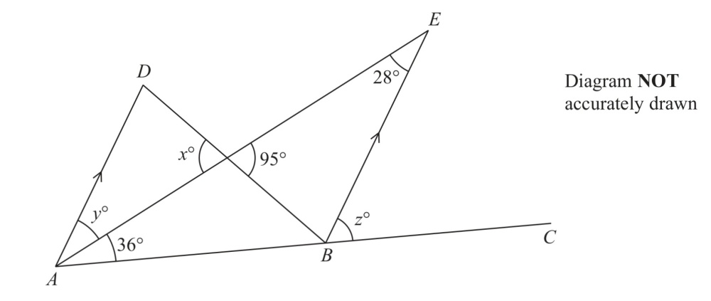 Solved: (ADB) and (AEB) are triangles. (ABC ) is a straight line. (AD) is parallel to (BE). Find ...
