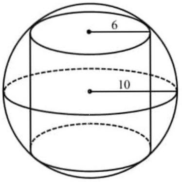Solved: In the figure above, a right cylinder is inscribed in a sphere ...