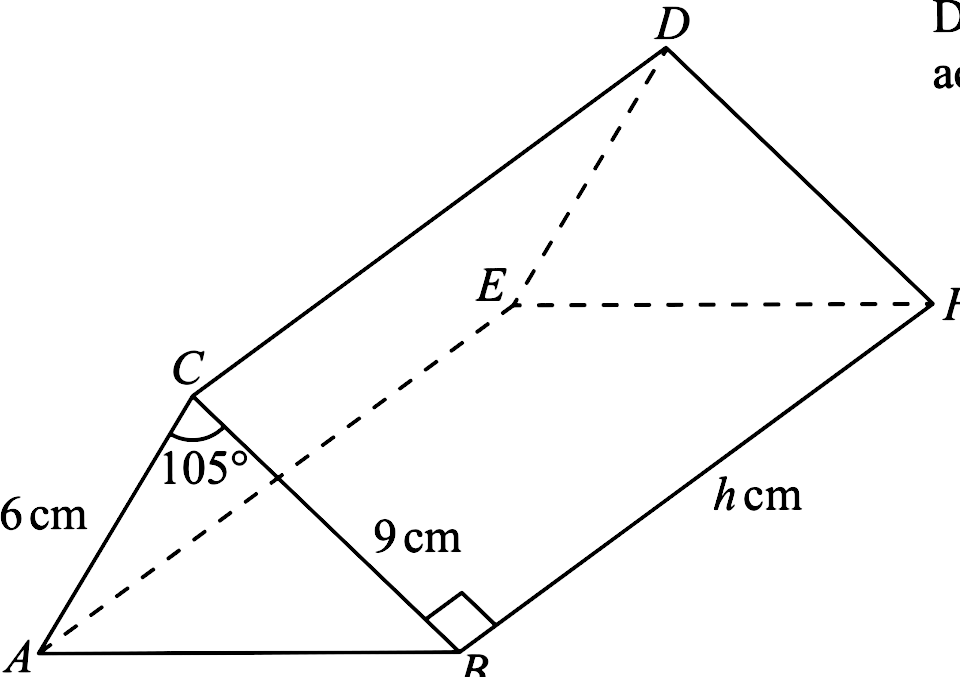 Figure shows a solid triangular prism ABCDEF. AC=6 - Gauthmath