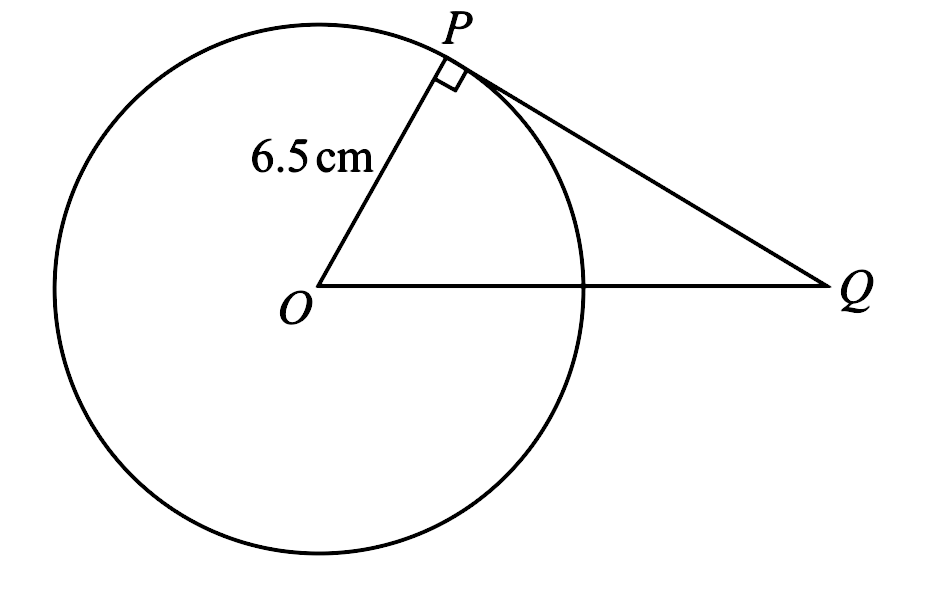 Solved: The diagram shows a circle with centre (O) and radius (6.5) cm (PQ) is the tangent to ...