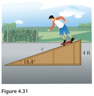 Solved: Find the length (c) of the skateboard ramp shown in Figure 4.31 ...