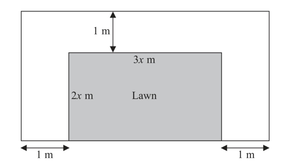 Solved: A rectangular lawn has a length of (3x) metres and a width of ...