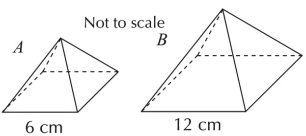 Solved: The square-based pyramid (A) on the left has surface area (96 ...