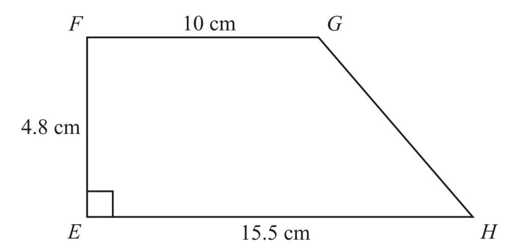 Solved: The diagram below shows a trapezium. (FG) is parallel to (EH). (EH) is (15.5) cm, (EF ...