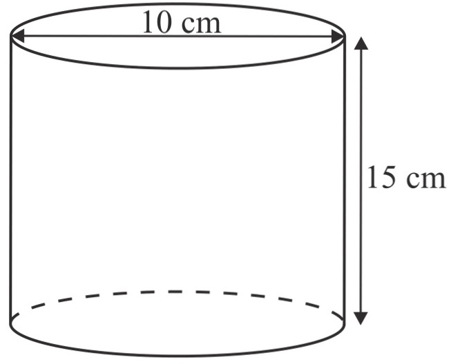 Solved: The diagram below shows a cylinder with a diameter of (10) cm and a height of (15) cm ...
