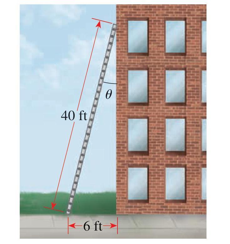 Solved: A 40 -ft ladder leans against a building. If the base of the ...