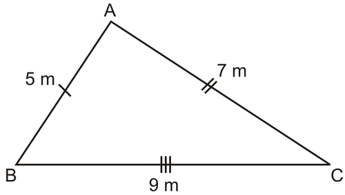 Solved: A triangle with side lengths of 5 meters, 7 meters and 9 meters ...