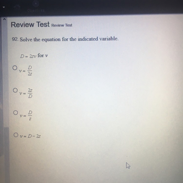 Solved Solve For The Indicated Variable D 2zv For V Algebra 