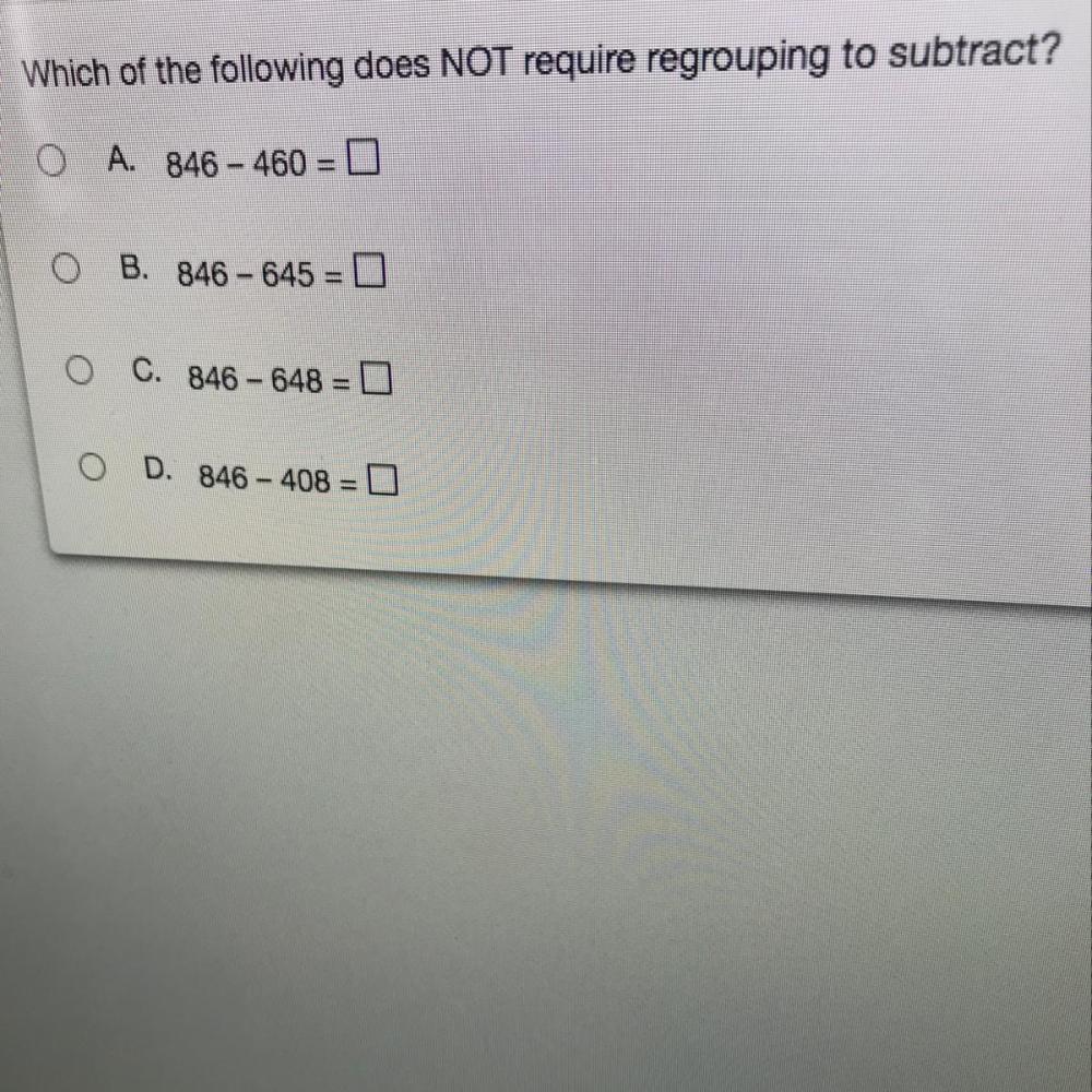Solved Which Of The Following Does Not Require Regrouping To Subtract solved-which-of-the-following-does-not-require-regrouping-to-subtract
