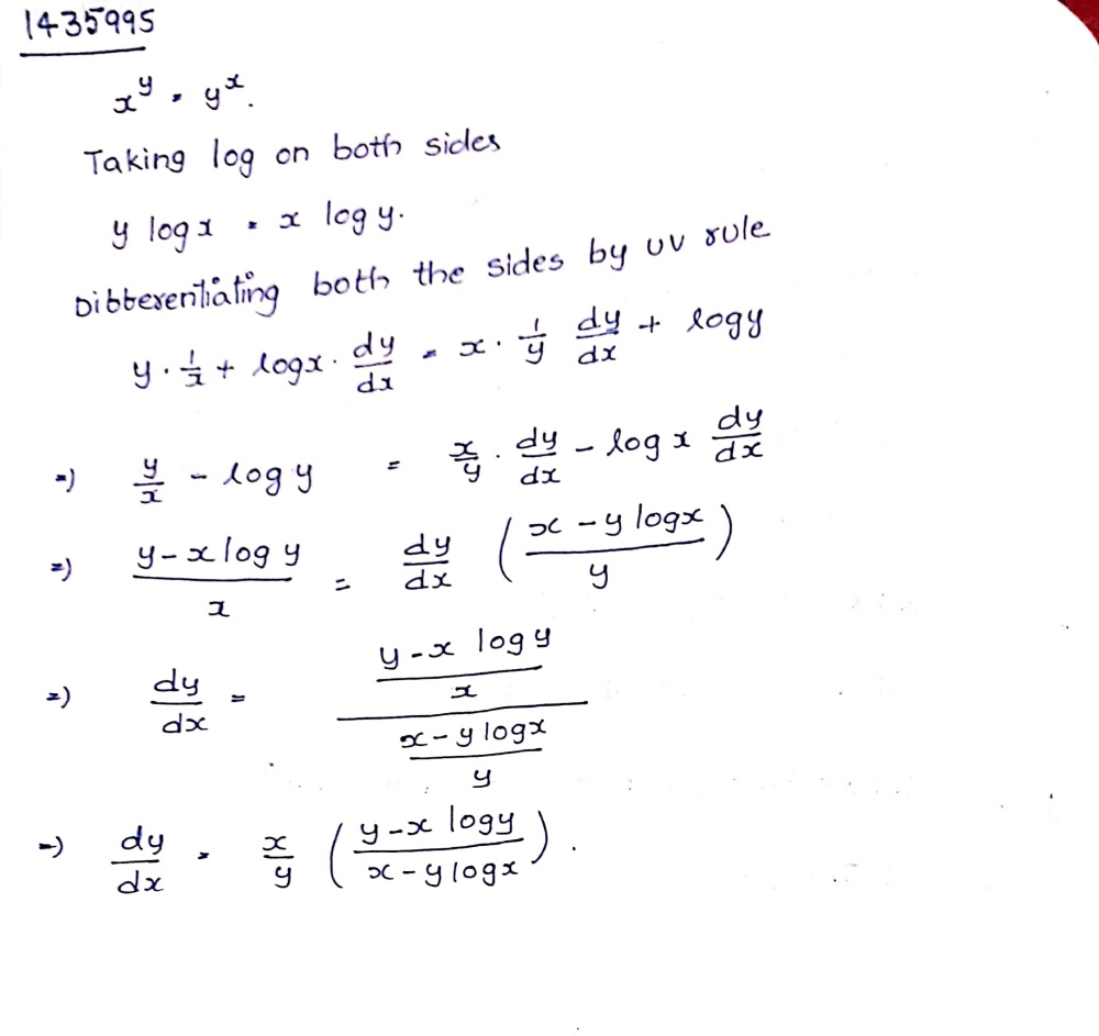 Solved If Xy Yx Then Find Dy dx algebra Gauthmath