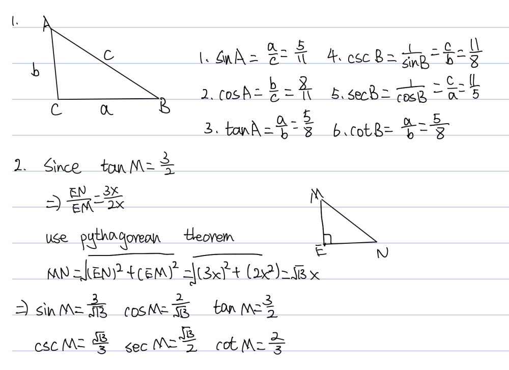Solved: In triangle triangle ABC, find each trigonometric ratio if a=5 ...