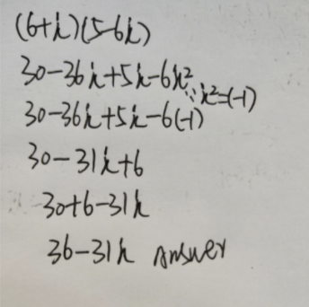Solved: Multiply. ((6+i)(5-6i)) The product is ___ [Math]