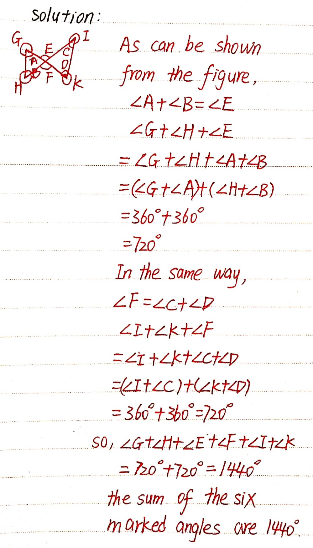 Solved: What is the sum of the six marked angles? [Math]