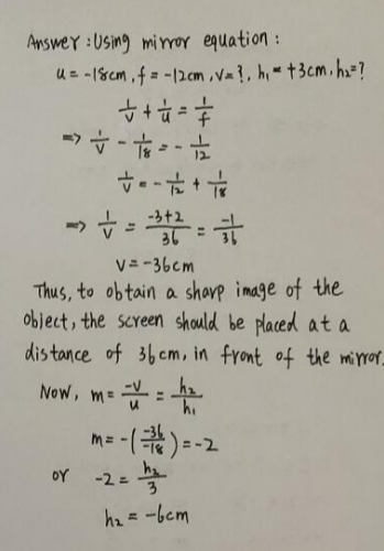Solved: A (3) cm tall object is placed (18) cm in front of a concave mirror of focal length (12 ...
