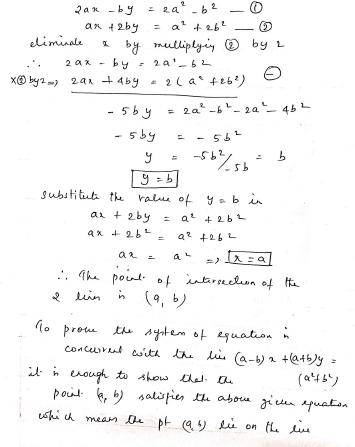 Solved: Find the point of intersection of lines 2ax-by-2a^2-b^2 and ax+ ...