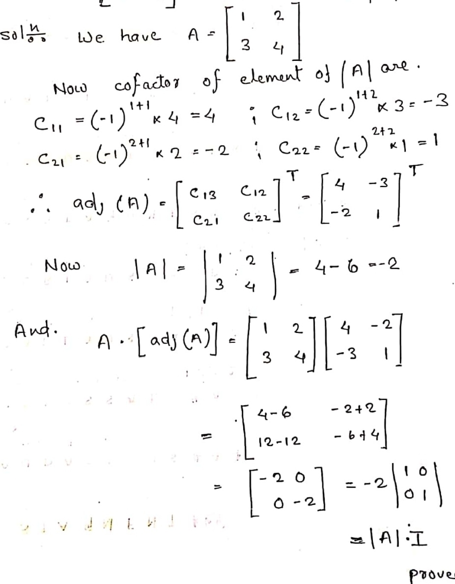 Solved: Find the adjoint of the matrix A = ( [beginarraycc1& 2 3 ...