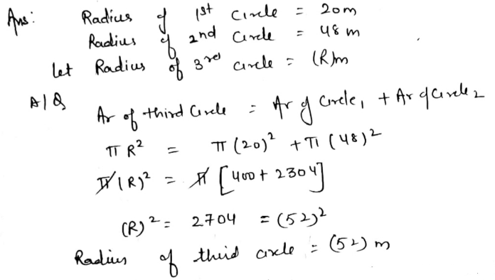 Solved: The radius of one circular field is 20 m and that of another is ...